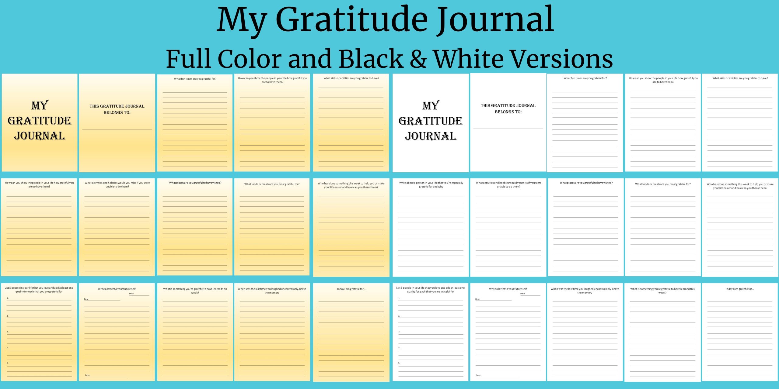 My Gratitude Journal Full Color and Black and White - Printable Island
